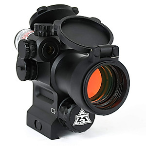 AT3 LEOS Red Dot Sight with Integrated Green Laser Sight - 2 MOA Red Dot Scope with Flip Up Lens Caps