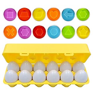 HIWIND Easter Eggs for Toddler Matching Egg for 1 2 3 Year Old Boy Girls Easter Gift Platic Easter Eggs Easter Basket Filled Color & Shape Sorter Skills Study Toys Early Learning Match Egg