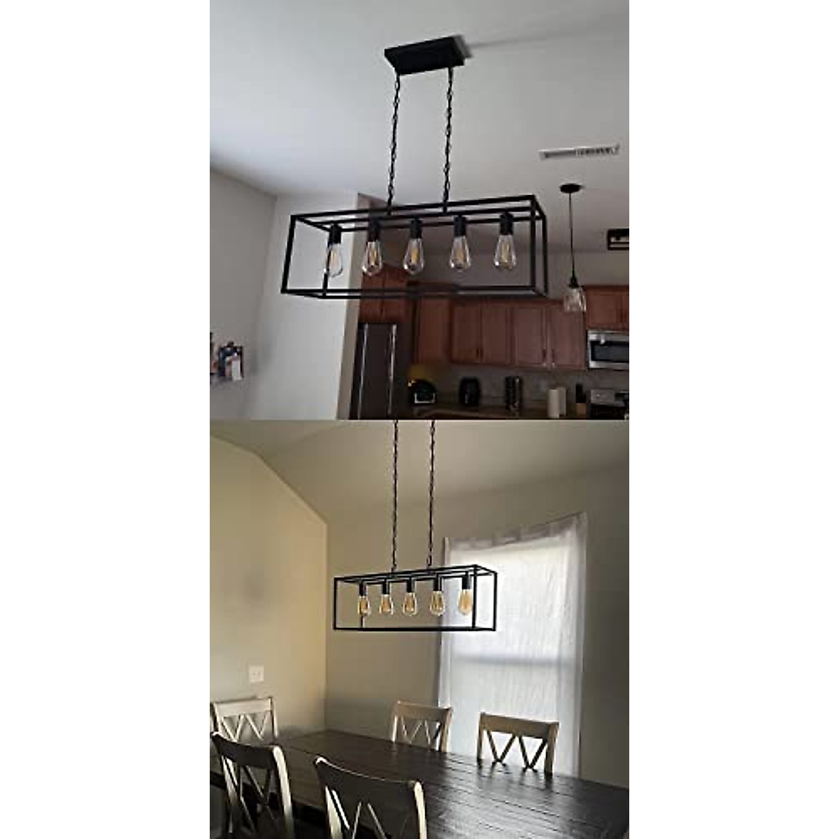 Black Farmhouse Kitchen Island Lighting Modern Linear Chandelier Industrial Dining Room Rectangular Light Fixtures for Living Room Foyer Bar (Black, 5-Light)