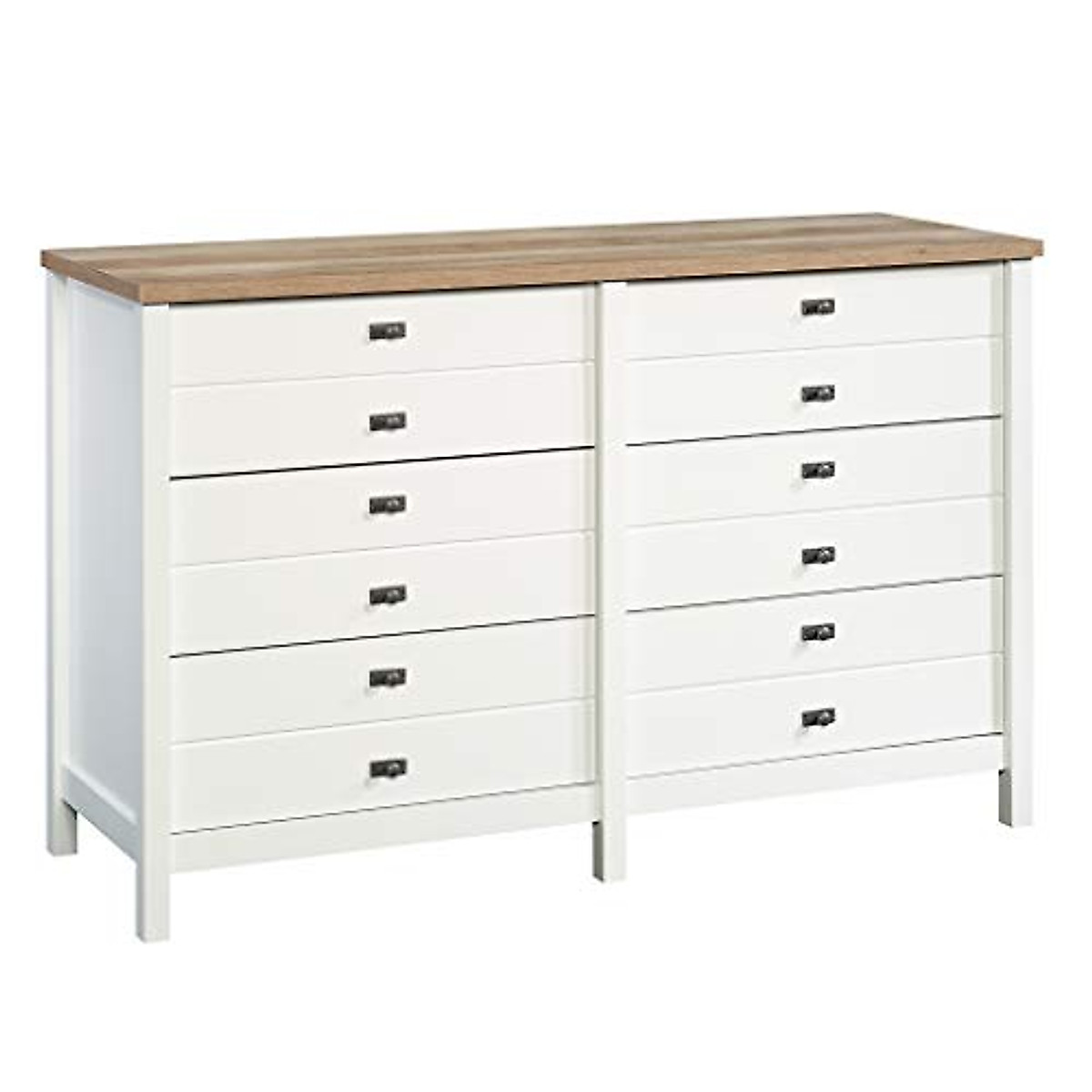 Sauder Cottage Road Dresser, L: 56.77" x W: 19.29" x H: 35.35", Soft White Finish & Sauder Cottage Road Night Stand, Soft White Finish