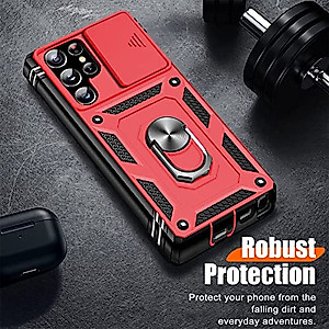 Giyer for Samsung Galaxy S23 Ultra 5G Case with Screen Protector [Military Grade] Heavy Duty Silicone Rugged Protective Cover for Samsung S23 Ultra 6.8" Phone Cases with Ring Kickstand (Red)