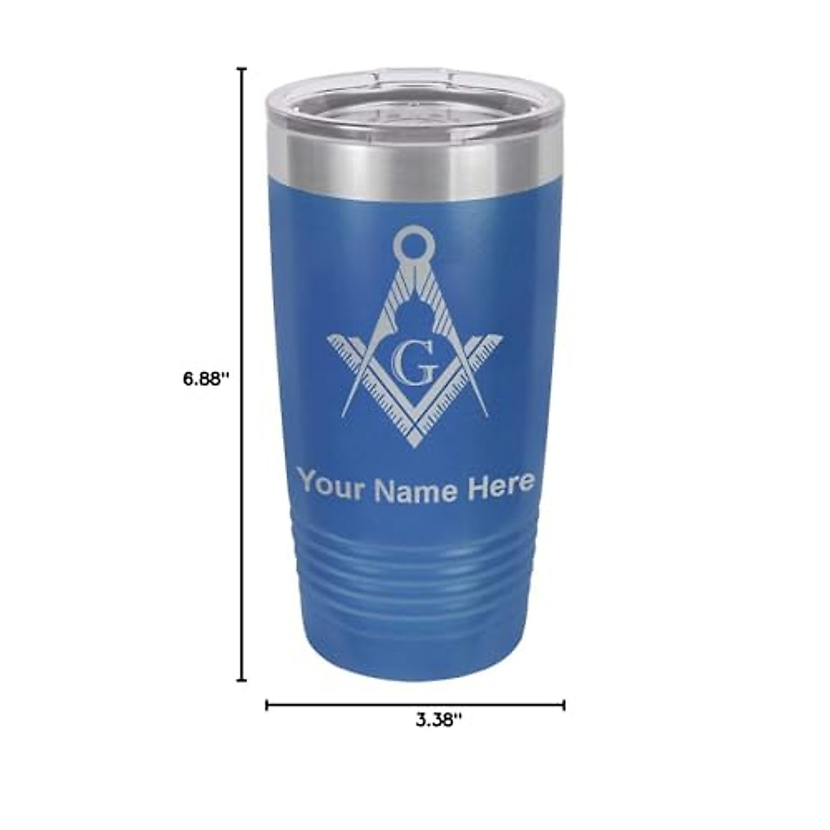 LaserGram 20oz Vacuum Insulated Tumbler Mug, Freemason Symbol, Personalized Engraving Included (Dark Blue)