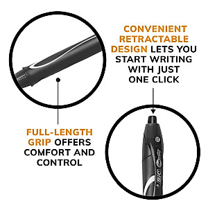 BIC Gel-ocity Quick Dry Black Gel Pens, Medium Point (0.7mm), 12-Count Pack, Retractable Gel Pens With Comfortable Full Grip