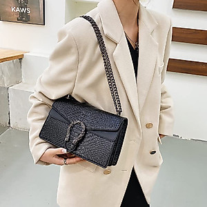 JBB Crossbody Bags for Women Snake Print Clutch Purses Evening Handbags Chain Strap Shoulder Satchel Medium Size Black