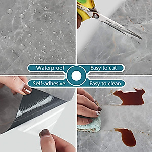 VEELIKE 12''x12'' Vinyl Floor Tiles Peel and Stick Dark Grey Marble Flooring Tiles Self Adhesive Waterproof Floor Vinyl Sticker Tiles Decorative for Bedroom Bathroom Kitchen Walls Basement 24 Pack