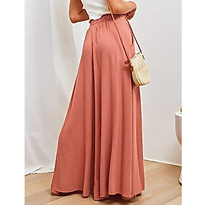 Xiaowhite Linen Pants for Women High Waisted Elastic Drawstring Wide Leg Trousers Casual Gaucho Beach Flowy Palazzo Pants for Women Dressy Spring Summer Boho Clothes Outfits 2023(Orange,XL)