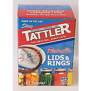 Authentic Tattler E-Z Seal Reusable Canning Lids - Regular Mouth - 1 Dozen (12) Plastic Lid/Rubber Ring - MADE IN THE USA!