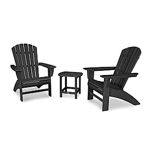 POLYWOOD Nautical 3-Piece Curveback Adirondack Chair Set with Side Table