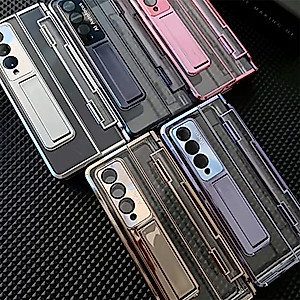 Ultra-Thin Flat Hinge Folding Electroplated Lens Film Mobile Phone Case with Pen Holder for Samsung Galaxy Zfold3/Zfold4 - HD Transparent Phone Case (Z Fold 3, Gold)