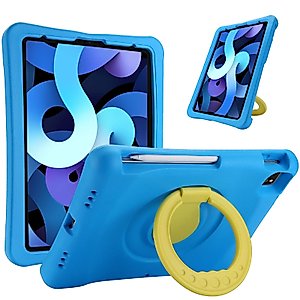 ProCase Kids Case for iPad Air 10.9" 5th Gen 2022/4th Gen 2020/iPad Pro 11 2020/2018, Shockproof Rotate Handle Fold Stand Lightweight Kids Friendly Case –Blue