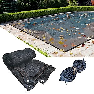 18ft x 36ft Pool Leaf Nets for In-Ground Swimming Pools Cover, Durable Rectangula Mesh Pool Leaf Net Cover with Grommets and Rope, Professional Grade Winter Autumn Summer Pool Safety Cover, Black