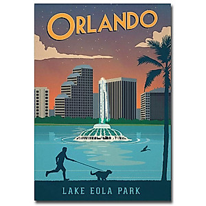 Orlando Lake EOLA Park Travel Vintage Art Refrigerator Magnet Size 2.5" x 3.5"