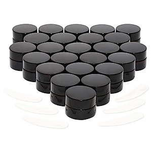 Juvale 5ml Amber Glass Jars with Lids and 6 Spatulas for Beauty Product Samples, Lip Balm, Lotion, Essential Oils, Face Creams (1.4 x 1 In, 24 Pack)