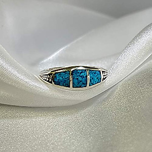 Southwestern Style Turquoise Gemstone 925 Sterling Silver Ring for Women Size 9