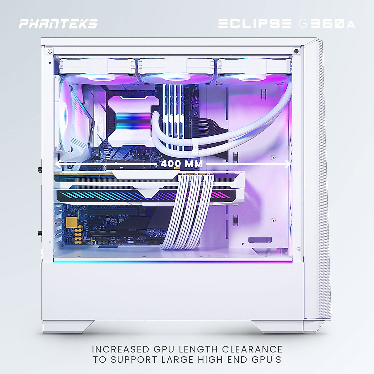 Phanteks (PH-EC360ATG_DMW02) Eclipse G360A Ultra-fine Performance Mesh, Mid-Tower Gaming case, Tempered Glass, Digital-RGB Lighting, White