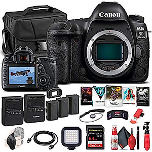 Canon EOS 5D Mark IV DSLR Camera (Body Only) (1483C002), 64GB Memory Card, Case, Corel Photo Software, 2 x LPE6 Battery, Charger, Card Reader, LED Light, HDMI Cable + More (Renewed)