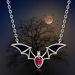 Halloween Bat Necklace Sterling Silver for Women Black Cubic Zirconia Chain Choker Vampire Witch Ghost Festival Classic Funny Cute Dainty Christmas Gift
