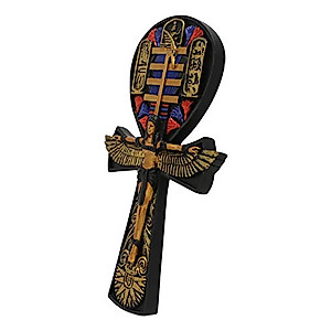 Ebros Crux Ansata Egyptian Ankh Of Isis With Open Wings And Cartouche Hieroglyphs Wall Decor Accent 3D Plaque Figurine 7.5" High Symbol of Life And Balance Gods Of Egypt (Colorful Black And Gold)