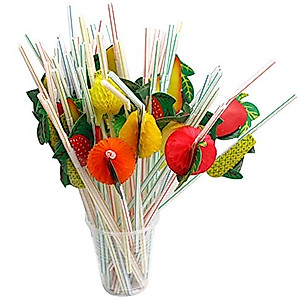 JQYXSS 50 PCS Disposable Cocktail Drinking Straws for Tropical Hawaiian Beach Cocktail Luau Birthday Party Decorations Supplies for Drinkware
