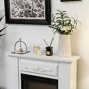 Tangkula 1400W 32 Inches Electric Fireplace with Mantel, Freestanding Fireplace Heater with 3D Flame Effect, Remote Control, Thermostat, 6H Timer, Overheat Protection (White)