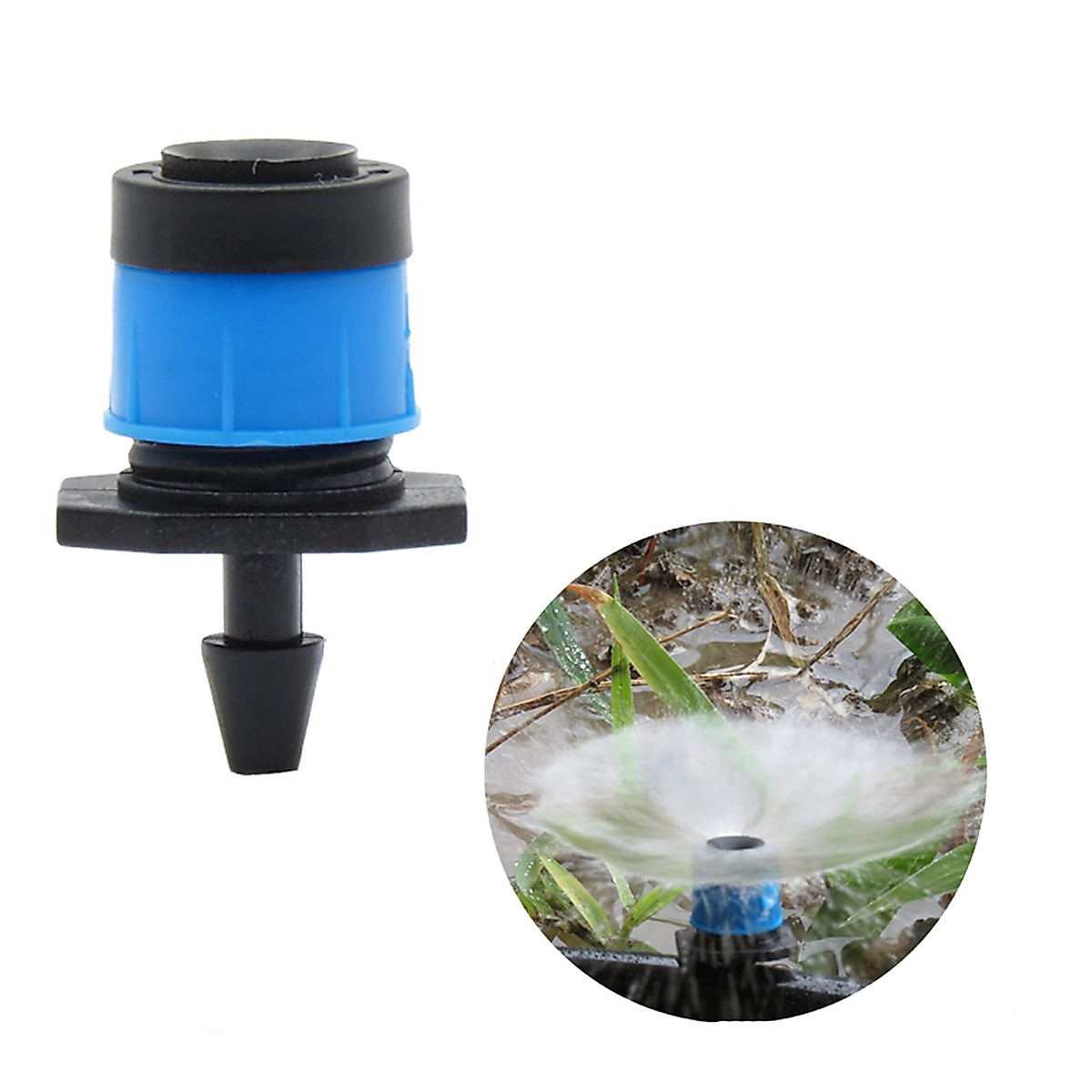 50 Pack Adjustable Irrigation Drippers 1/4 Inch Emitter Dripper 360 Degree Full Circle Pattern Water Flow Drip Emitter Micro Drip Irrigation Sprinklers for Home Garden Lawn(Blue)