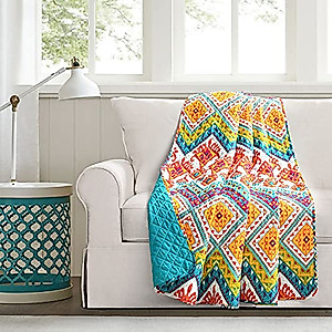 Lush Decor Boho Chevron Reversible Cotton Throw Blanket, 60" x 50", Turquoise