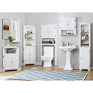 UTEX Bathroom Storage Over The Toilet, Bathroom Cabinet Organizer with Adjustable Shelves and Double Doors, Wood Bathroom Space Saver, White