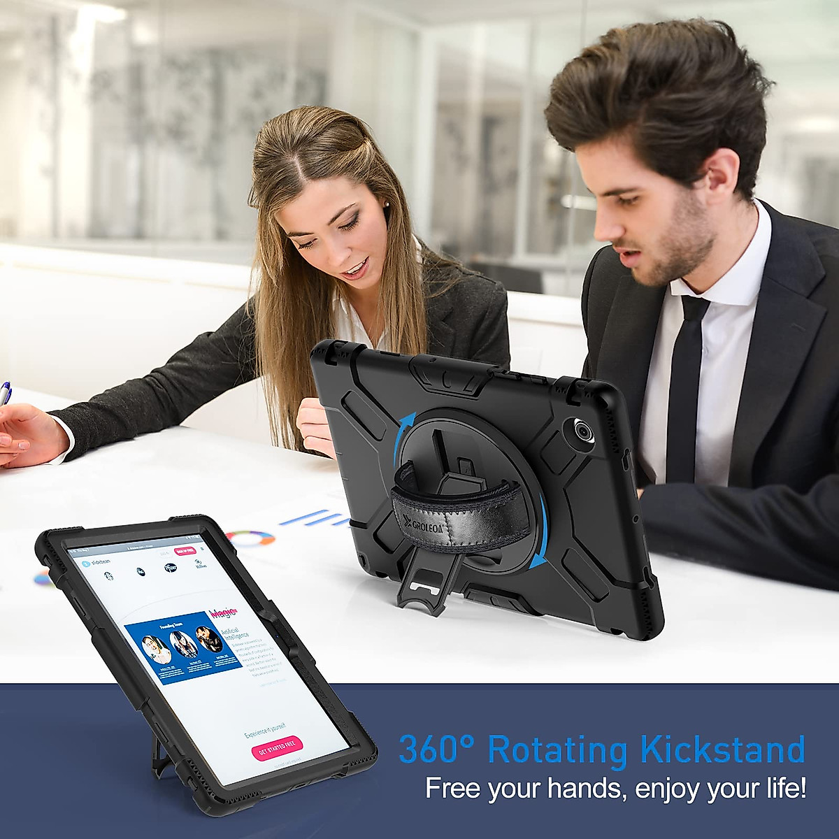 GROLEOA Samsung Galaxy Tab A8 Case 10.5 2022: Protective Rugged Samsung A8 Case for Kids with Pen Holder- Hand Strap- Kickstand- Shoulder Strap for Tablet A8 Case 10.5 Inch (SM-X200/X205/X207), Purple