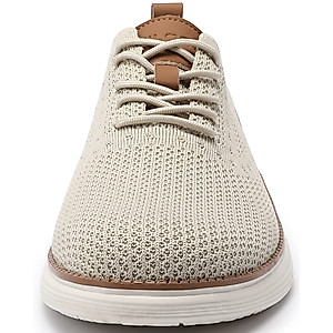 VILOCY Men's Casual Dress Sneakers Oxfords Business Shoes Lace Up Lightweight Comfortable Breathable Walking Knit Mesh Fashion Sneakers Tennis Beige,EU44