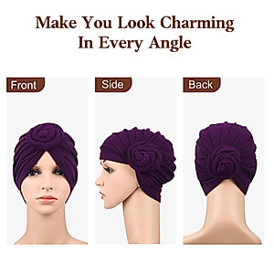 SATINIOR 4 Pieces African Pattern Headwrap Pre-Tied Bonnet Turban Knot Beanie Cap Headwrap Hat (Purple, Black, Navy, Camel)