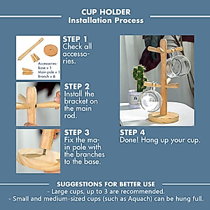 Aquach Coffee Glass Mugs Set of 4, 12 oz, Including Wooden Cup Holder Tree, 6 Hooks