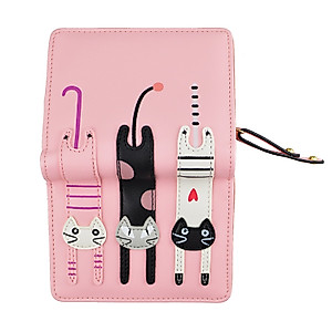 Girl's Short Cute Cat Purse, Buckle Zipper Cartoon Wallet, Small Clutch Handbag