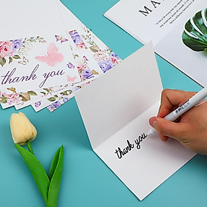 60 Pieces Butterfly Floral Baby Shower Thank You Cards,Purple Thank You Cards Includes 30 Pieces Envelopes and 30 Pieces Blank Butterfly Cards with Stickers for Wedding Baby Shower Graduation Bridal