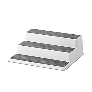 Copco Non-Skid 2 Tier Turntable, 12-Inch, White/Gray & Non-Skid 3-Tier Spice Pantry Kitchen Cabinet Organizer, 10-Inch, White/Gray