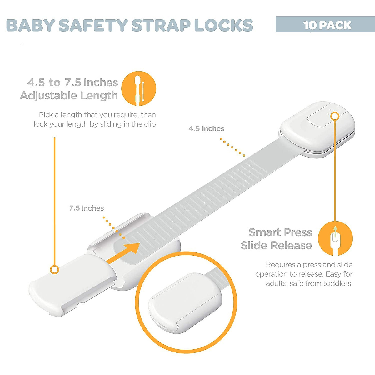 Child Proof Cabinet Latches 22 Pack - Baby Proofing Cabinet Locks for Babies, 3M Adhesive No Drilling, Multi-Purpose for Most Cabinets and Drawers, Fridges, Ovens, Toilet Seats
