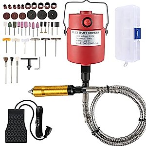 VEVOR Flex Shaft Grinder 560W Rotary Tool with 1/4" 3-Jaw Chuck & Stepless Speed Foot Pedal Rotary Carver 500-25000RPM Hanging Grinding Machine 131PCS for Carving, Buffing,Drilling,Polishing