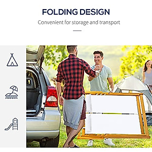 Outsunny 2-Person Sling Chair, Reclining Double Lounger for Patio, Beach, Camping, Lawn, Wood Folding Chair with Recliner Design for 2 Adults, Cream White