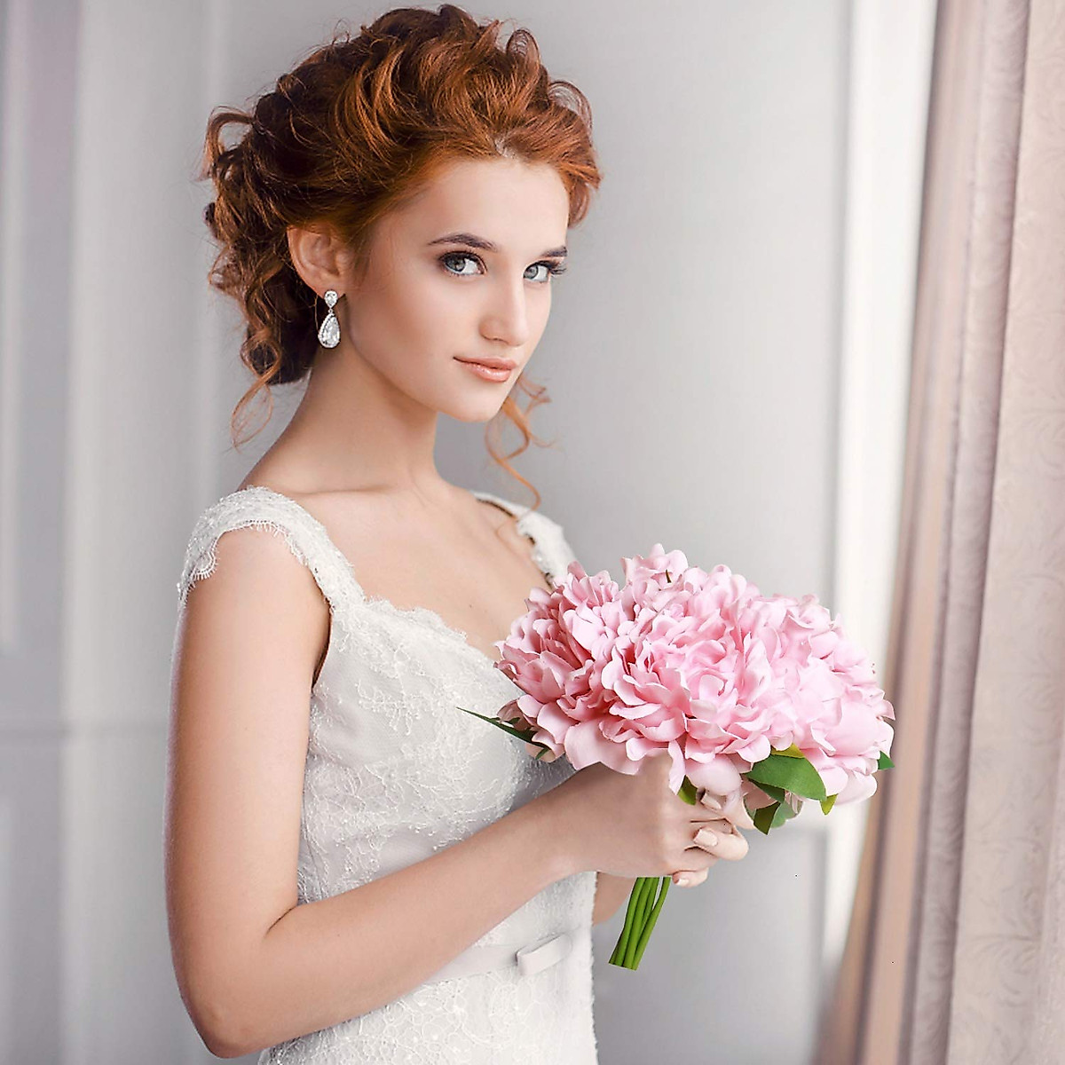 Rocinha Artificial Flowers with Vase Peony Fake Flowers Bouquet Faux Flowers in Vase for Wedding, Home, Living Room, Bathroom, Dining Table, Desk, Office, Garden Decoration