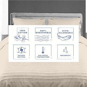 Kotton Culture Moroccan Streak Duvet Cover 3 Piece 100% Egyptian Cotton with Zipper & Corner Ties Breathable All Season 600 Thread Count Sateen Weave Comforter Cover (Cream, Queen)