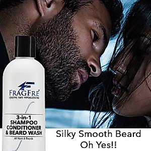 FRAGFRE 3 in 1 Shampoo Conditioner and Beard Wash for Men 12 oz - Unscented Beard Wash for Sensitive Skin - One Step Hair and Beard Cleansing and Conditioning - Saves You Time and Money (1 Pack)