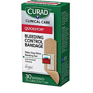 CURAD QuickStop! Flex-Fabric Bandages, 0.75x2.83 Inch, 30/Box, One Box