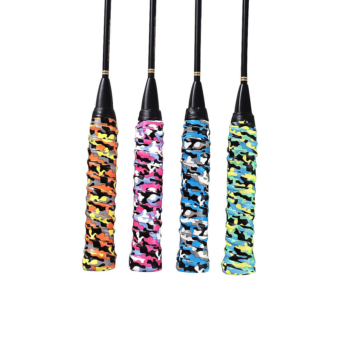 Tennis Badminton Racket Grip, Super Absorbent PU Anti Slip Racket Tennis Overgrips Soft Replacement Grip Tapes, 5 Pcs/ 8 Pcs (8 Pack, Camo Blue+Orange+Green+Pink)