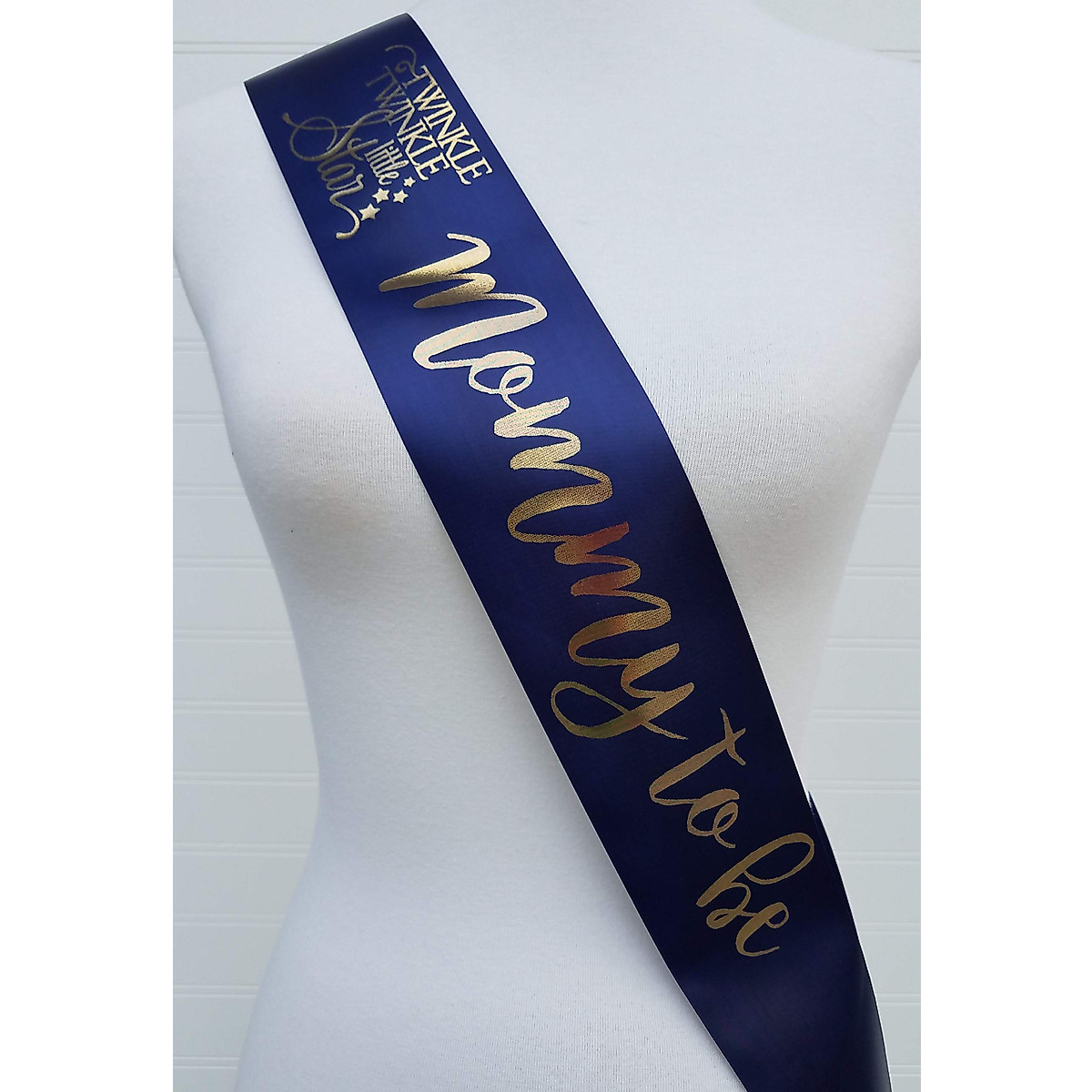 Amy's Bubbling Boutique, Inc. Twinkle Little Star Baby Shower Mommy Banner Sash & Daddy to Be Pin Navy & Gold Gift Set