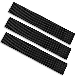 24" x 4" Rubber Bar Top Spill Mat | Professional Bartender's Essential Non-Slip Drink Cocktail Mixing Service Mat for Industrial and Home Kitchen Counters (Black, 3)