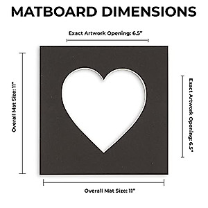 11x11 Mat Bevel Cut for 7x7 Photos - Precut Metallic Silver Heart Shaped Photo Mat Board Opening - Acid Free Matte to Protect Your Pictures - Bevel Cut for Family Photos, Pack of 1 Matboard Show Kit