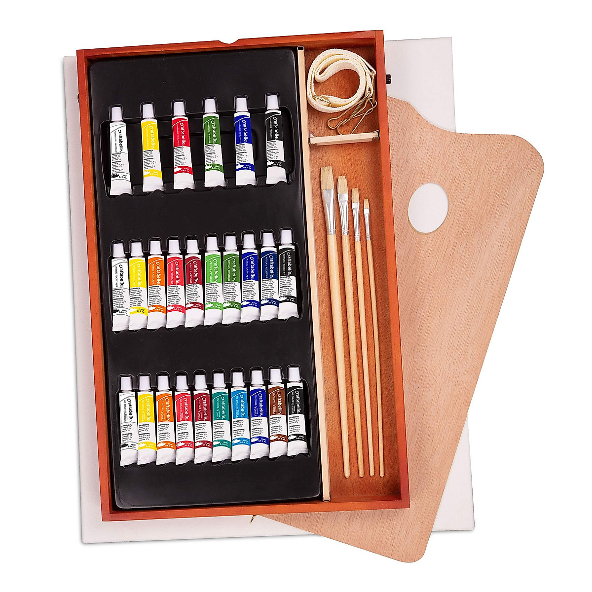 Craftabelle – Art Easel and Canvas – 34pc Set with Paint Supplies – Wooden Italian Easel (CF2441Z)