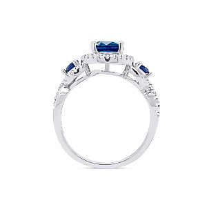 SAVEARTH DIAMONDS Three Stone, Oval Cut 8x6MM Center, Round Cut Simulated Blue Sapphire And White Cubic Zirconia Infinity Oval Halo Engagement Ring In 14k White Gold Over Sterling Silver Size-8