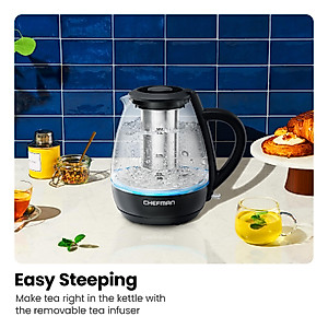 Chefman Electric Kettle with Tea Infuser, 1L 1500W, Removable Lid for Easy Cleaning, Boil-Dry Protection, Stainless Steel Filter, BPA Free, Auto Shut Off Hot Water Boiler, Small Electric Tea Kettle