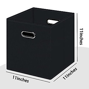 HEAYEEG Black Foldable Storage Cubes Bins, Fabric Storage Box Cubes Organizer Baskets with Dual Handles for Home Organizer (Black)