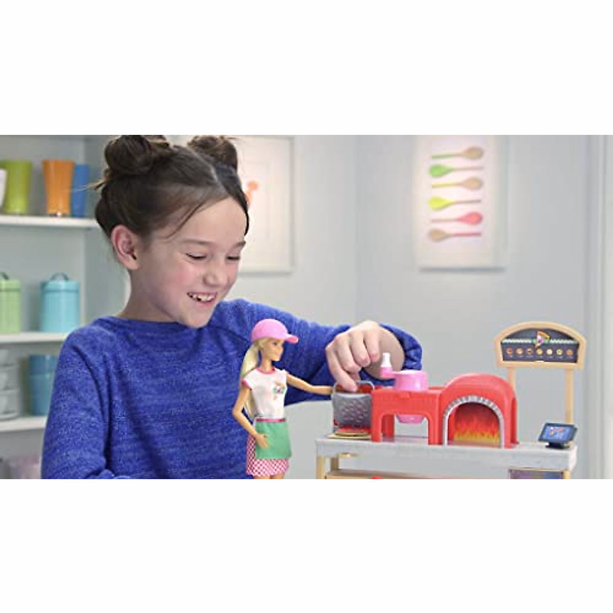 Barbie Pizza Chef Doll & Playset, Toy Oven & Counter with Sliding Conveyer Belt, Molds, 3 Dough Colors & Accessories (Amazon Exclusive)